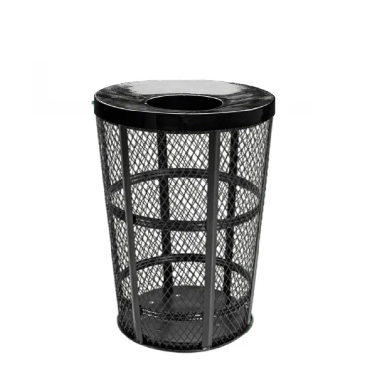 Outdoor Steel Mesh Corrosion Resistant Trash Can, 48 Gallon With Flat ...
